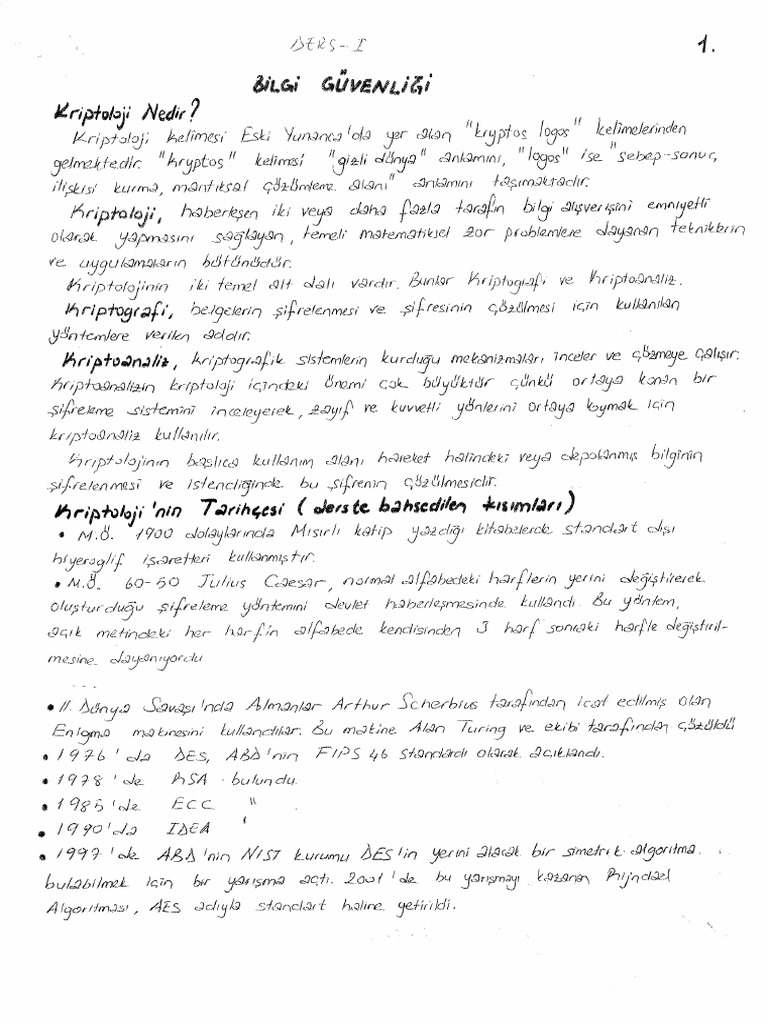 Bi̇lgi̇ Güvenli̇ği̇ Ders Notu | PDF