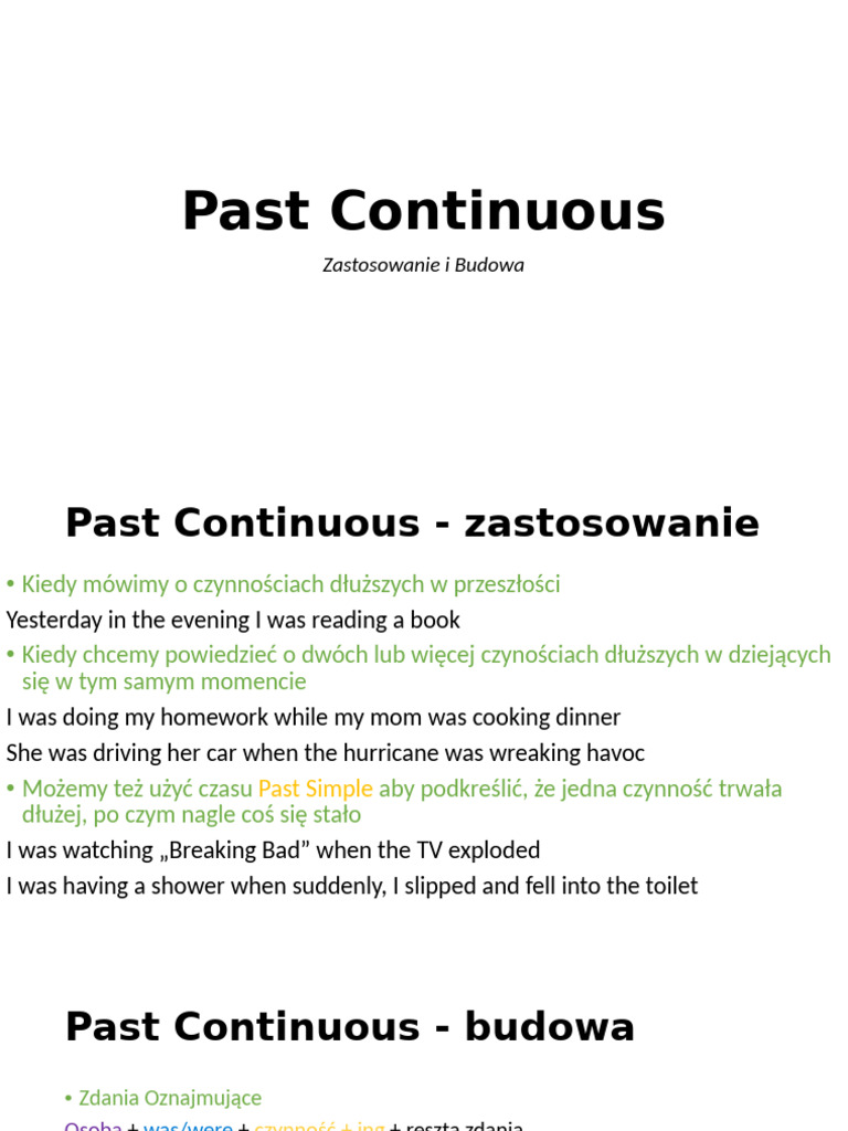 Past Continuous Zastosowanie I Budowa | PDF