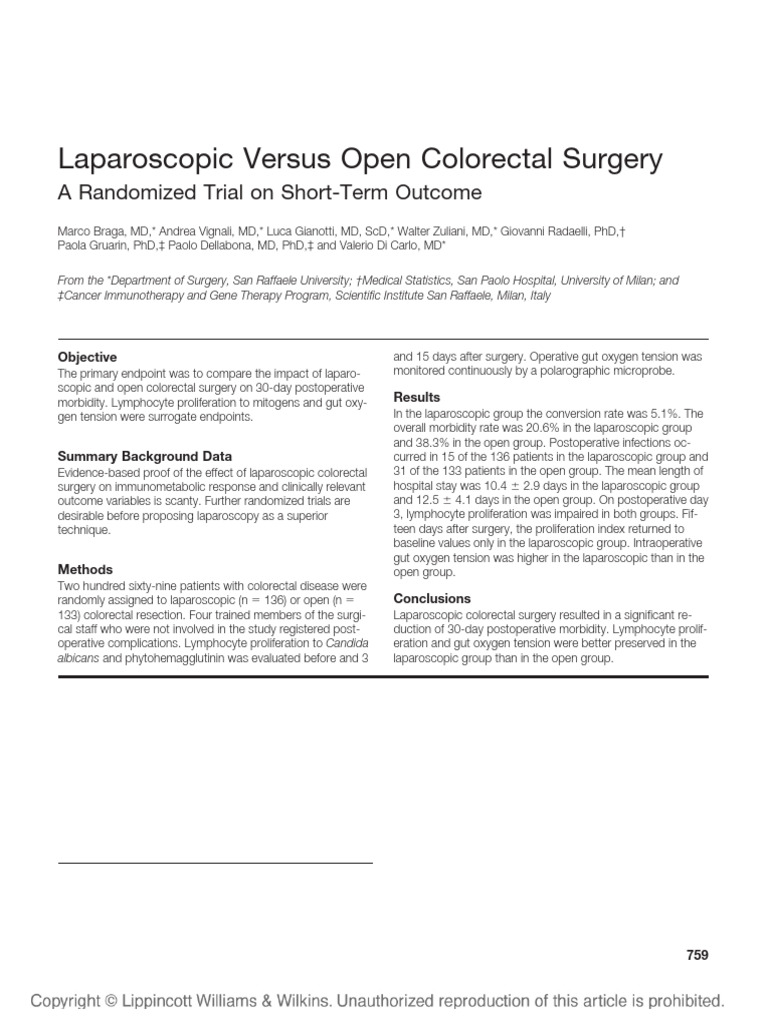 2. laparoscopie versus open colorectal surgery | PDF | Surgery | Colorectal Cancer