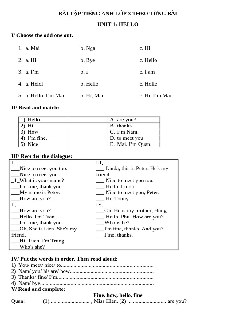 Bai Tap Tieng Anh Lop 3 Theo Tung Bai | PDF