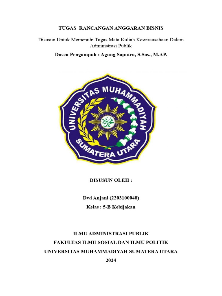 Tugas Rancangan Anggaran Bisnis Kewirausahaan1 | PDF