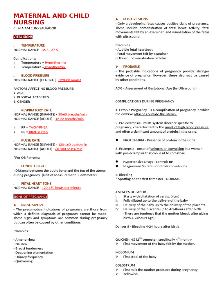 MATERNAL-notes-lecture | PDF | Pregnancy | Medical Specialties