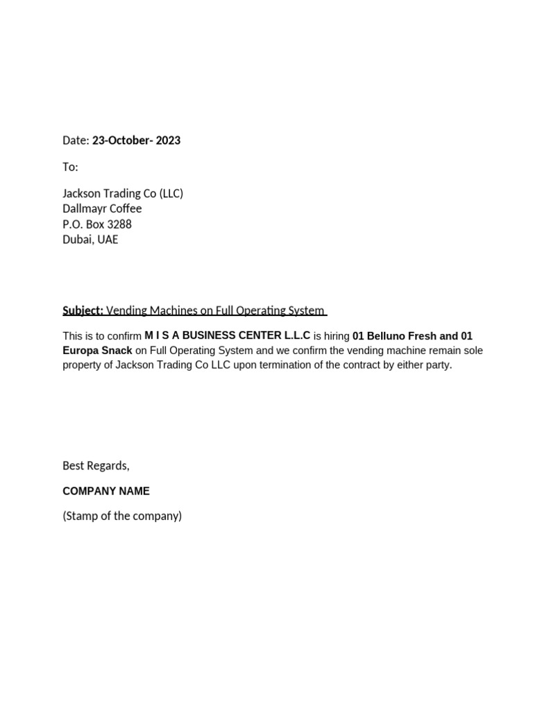 Vending Machine Contract Confirmation | PDF