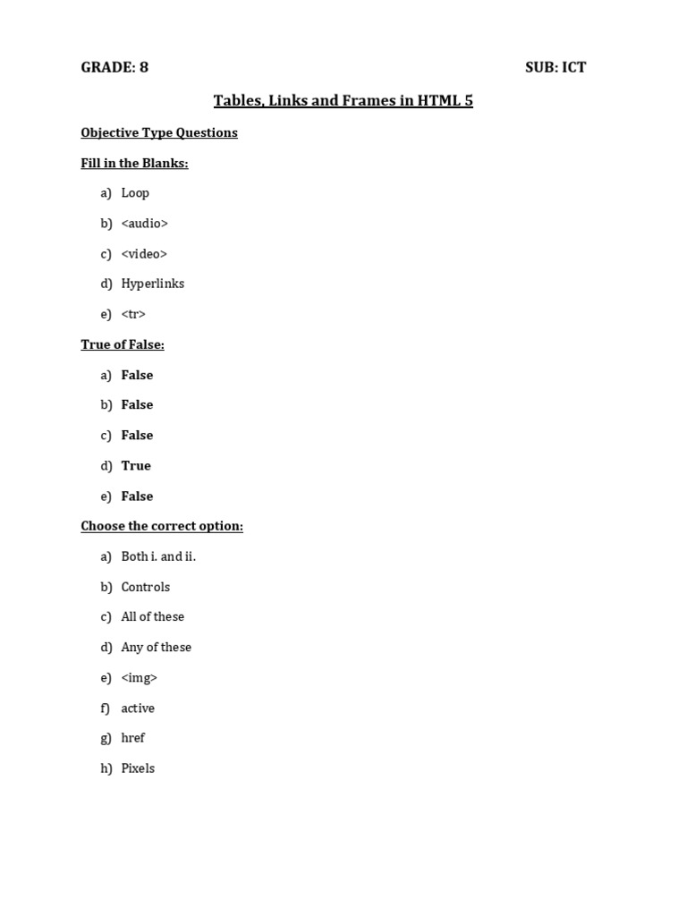 ICT - GR - 8 - CH 4 - Tables - Links - HTML 5 - 221102 - 090310 | PDF