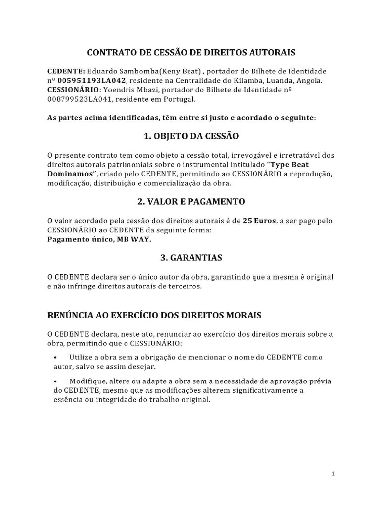 Contrato De Cessão De Direitos Autorais Pdf
