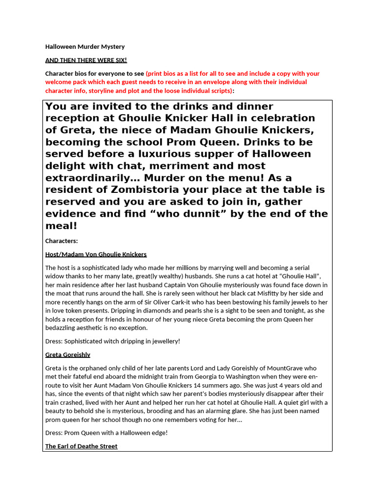 Halloween Murder Mystery Dinner Party | PDF