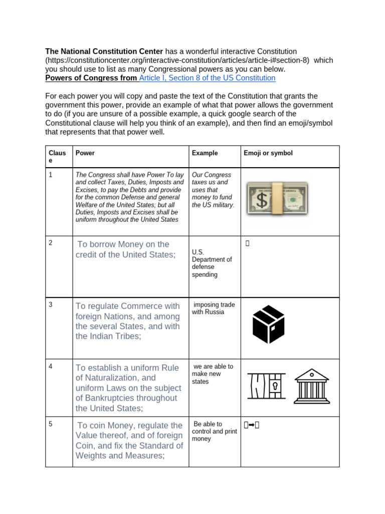 Powers of Congress | PDF | The United States | Legal Documents