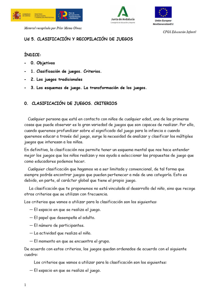 Clasificación de Juegos en Educación Infantil | PDF | Percepción | Sonido