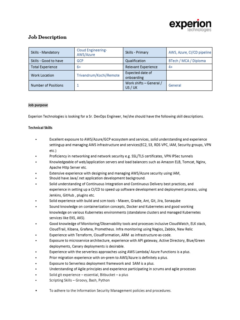 Senior DevOps Engineer Job Description | PDF | Cloud Computing | Computer Security