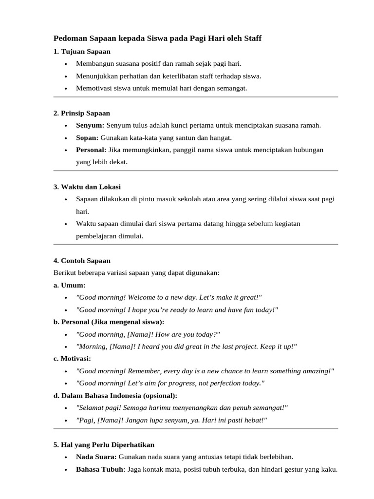 Sapaan Pagi Positif untuk Siswa | PDF