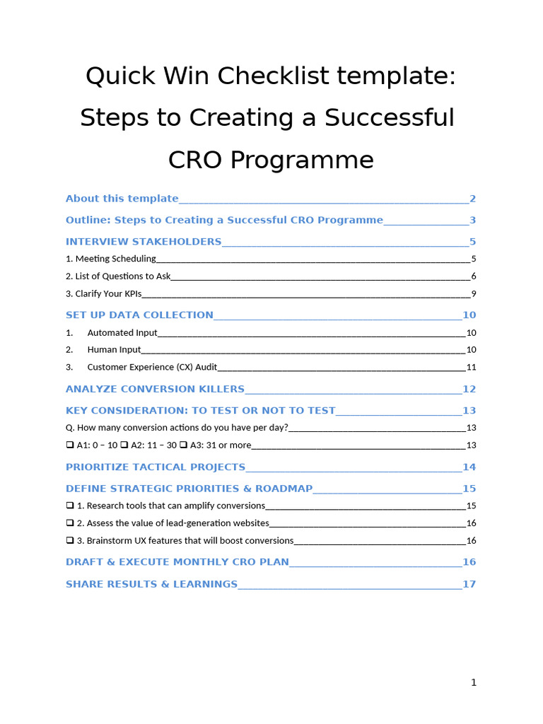 CRO Program Success Checklist Template | PDF | Performance Indicator ...