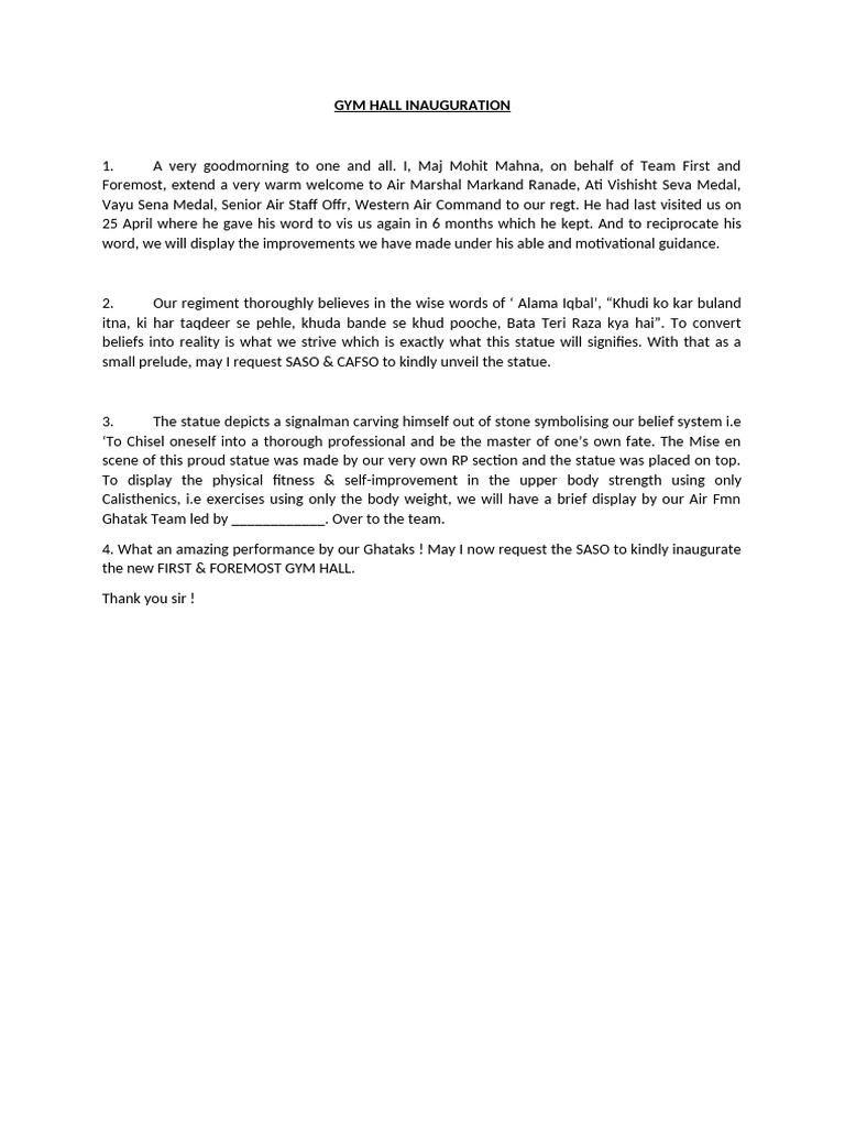 Gym Hall Inauguration Event | PDF