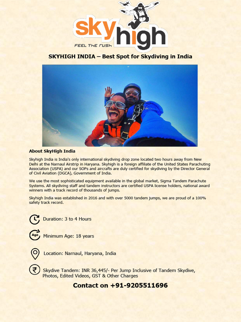 Skyhigh India Best Spot For Skydiving in India Skyhigh | PDF ...
