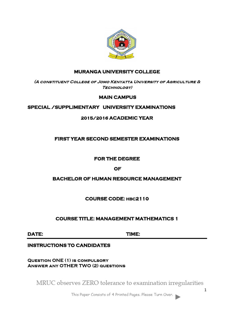 HBC 2110 MANAGEMENT MATHEMATICS 1 SUPPLIMENTARY EXAM | PDF | Gasoline ...