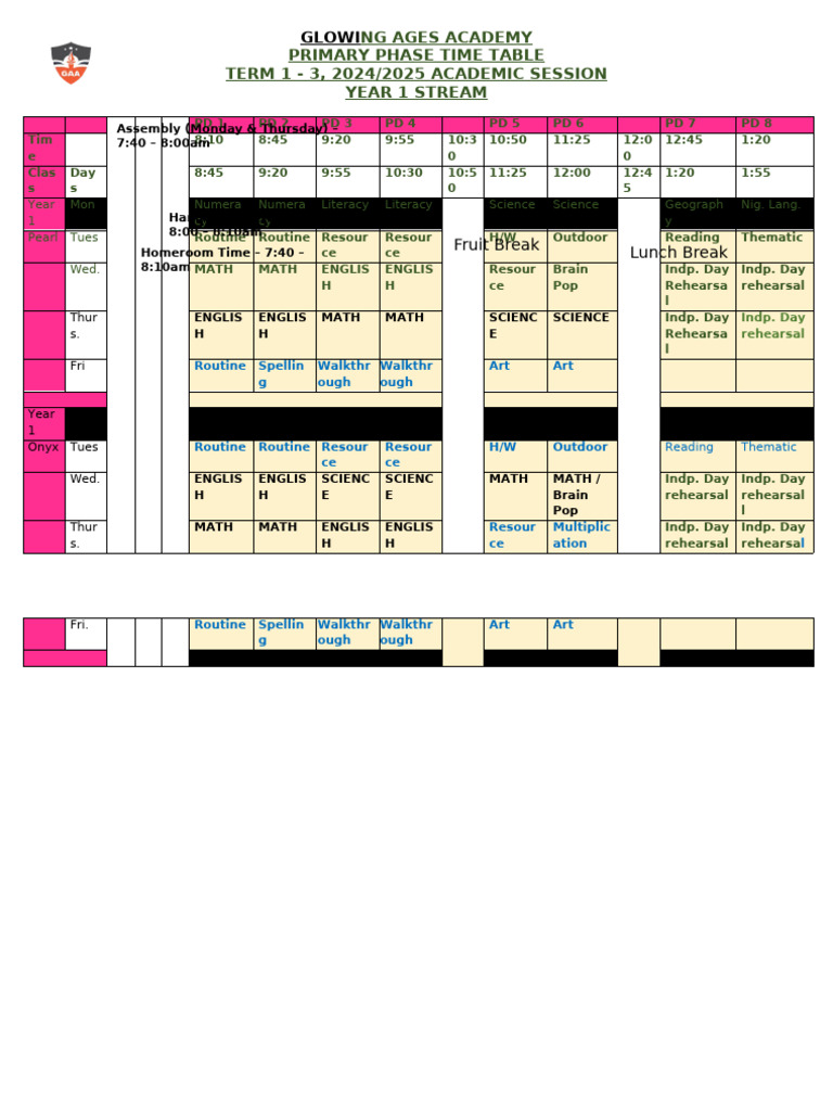 WEEK 1 Flexible Timetable | PDF | Reading (Process) | Behavior Modification
