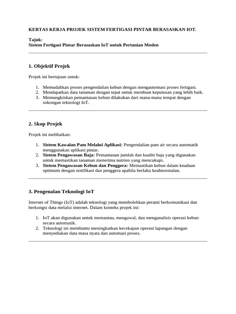 KERTAS KERJA PROJEK SISTEM FERTIGASI PINTAR BERASASKAN IOT | PDF