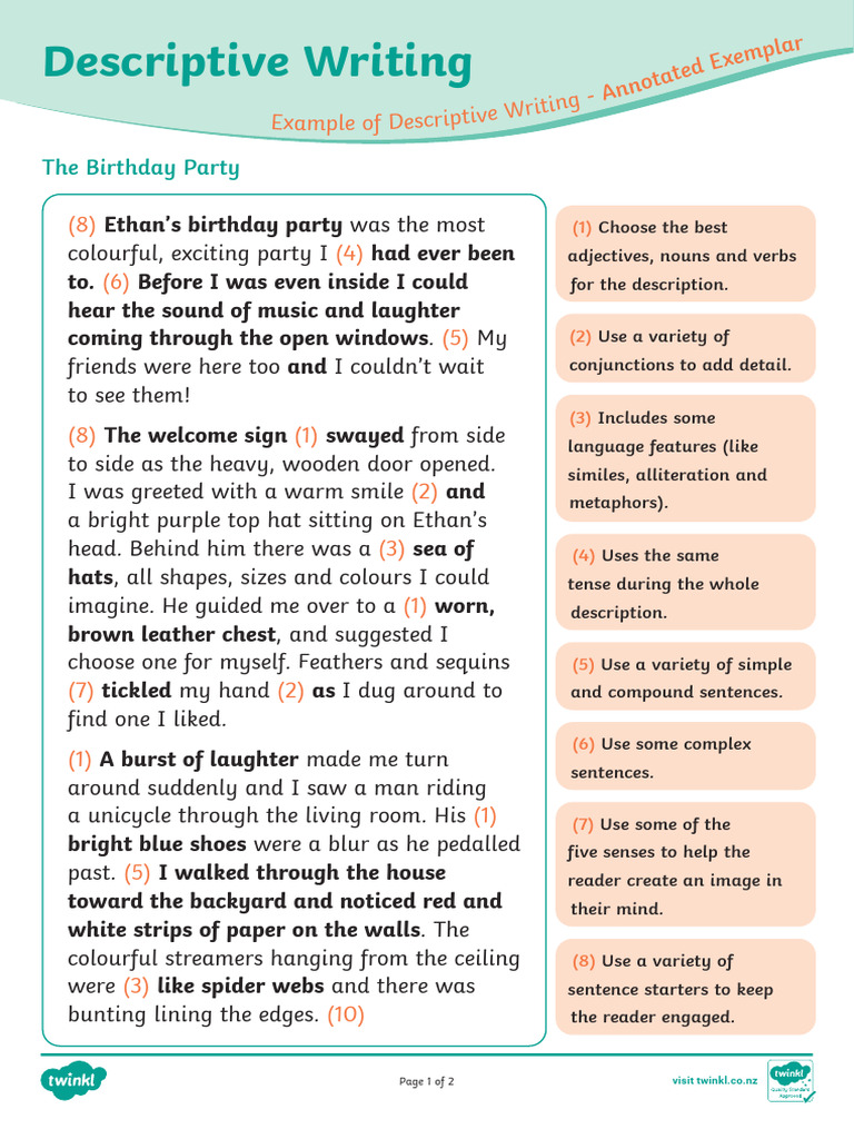 NZ L 1645849218 Level 2 Descriptive Writing Annotated Exemplar - Ver ...