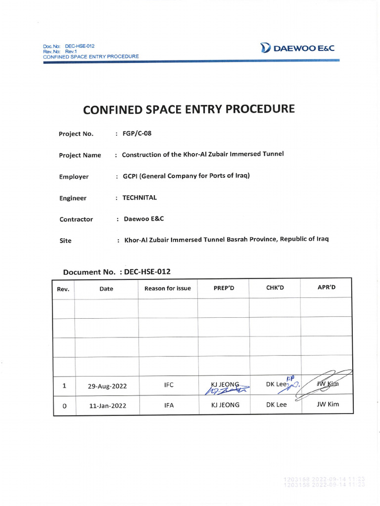 DEC-HSE-012 - Confined Space Entry Procedure | PDF | Welding | Construction