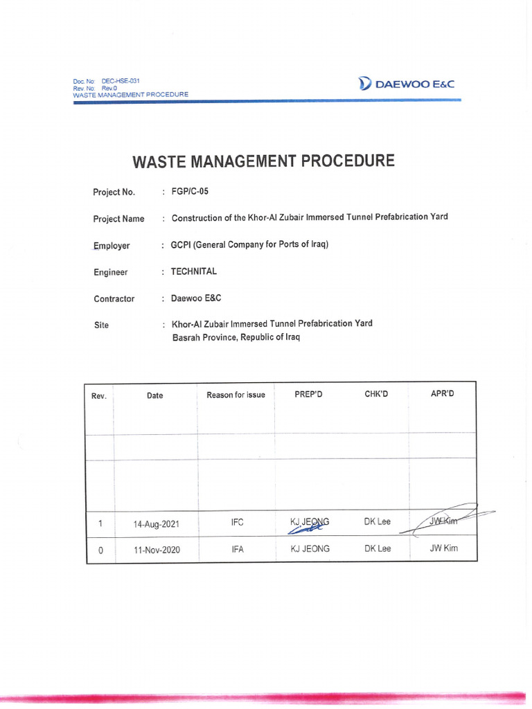 DEC-HSE-031 - Waste Management Procedure | PDF | Waste | Sewage