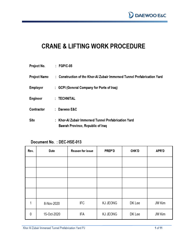 DEC-HSE-013 - Crane & Lifting Work Procedure | PDF