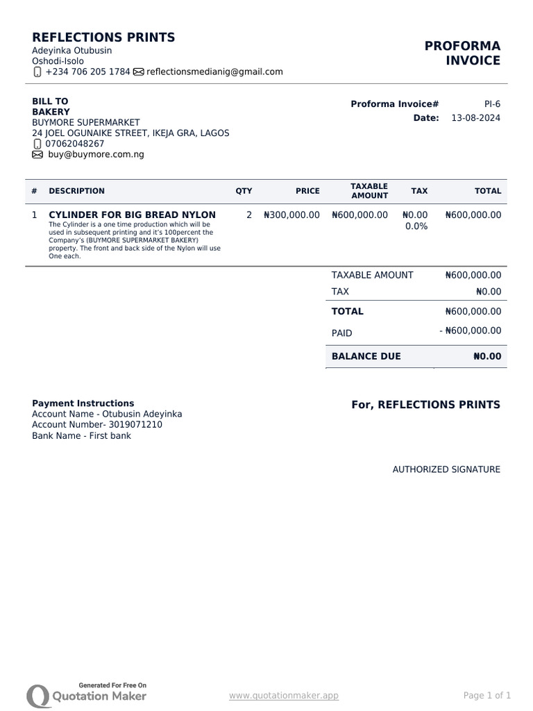 Buymore Cylinder Invoice | PDF