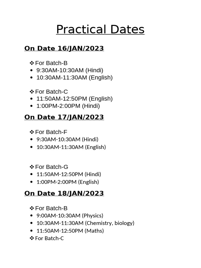 January 2023 Class Schedule by Batch | PDF