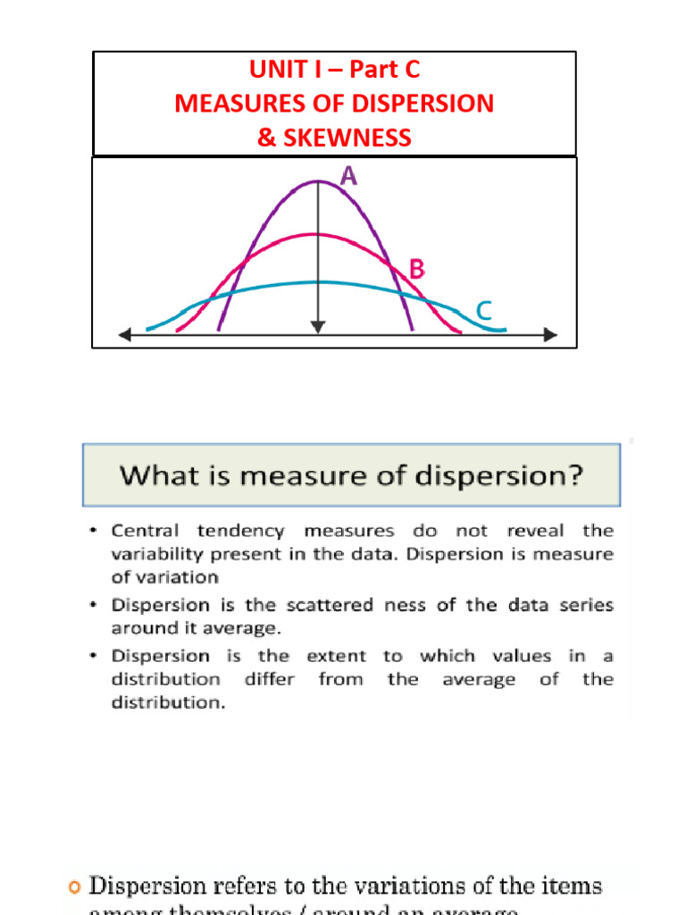 QT - Unit 1 - Part C - Measures of Dispersion | PDF | Skewness | Mean
