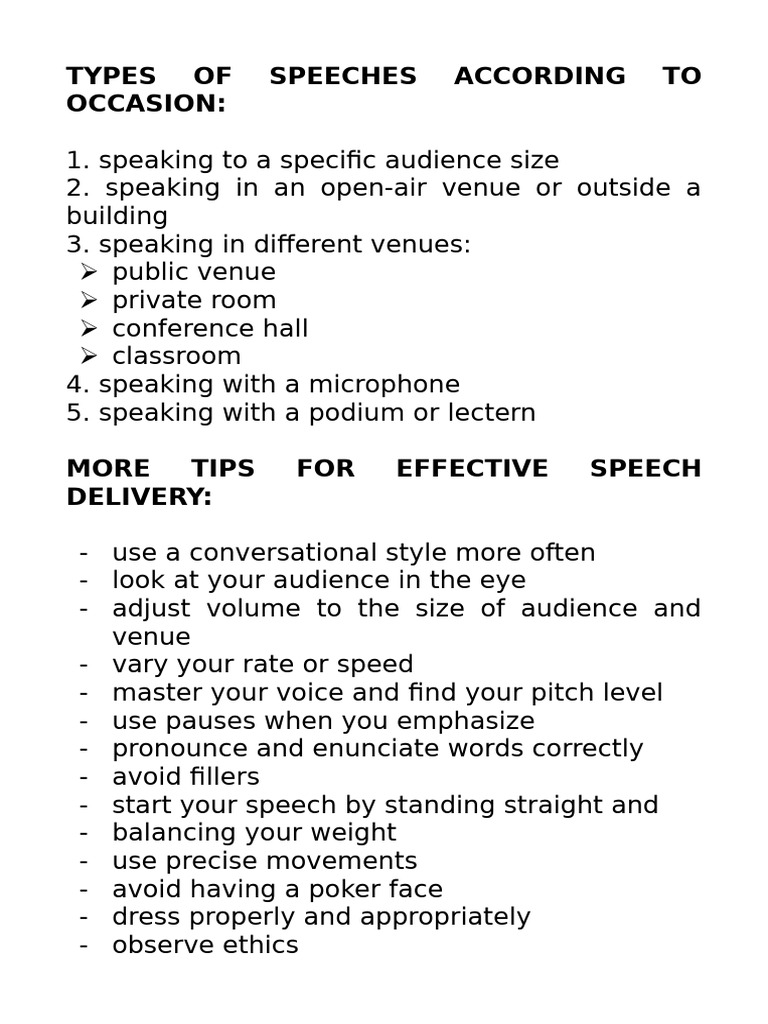 Types of Speeches by Occasion | PDF | Nonverbal Communication | Human ...