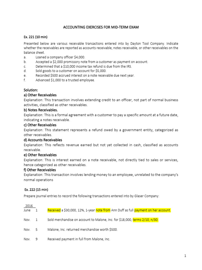 Accounting Exercises For Mid | PDF | Depreciation | Expense