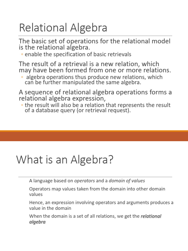 rELATIONAL algebra | PDF | Relational Model | Mathematical Logic
