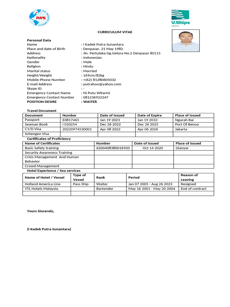 FORM CV IWS CETAK New | PDF