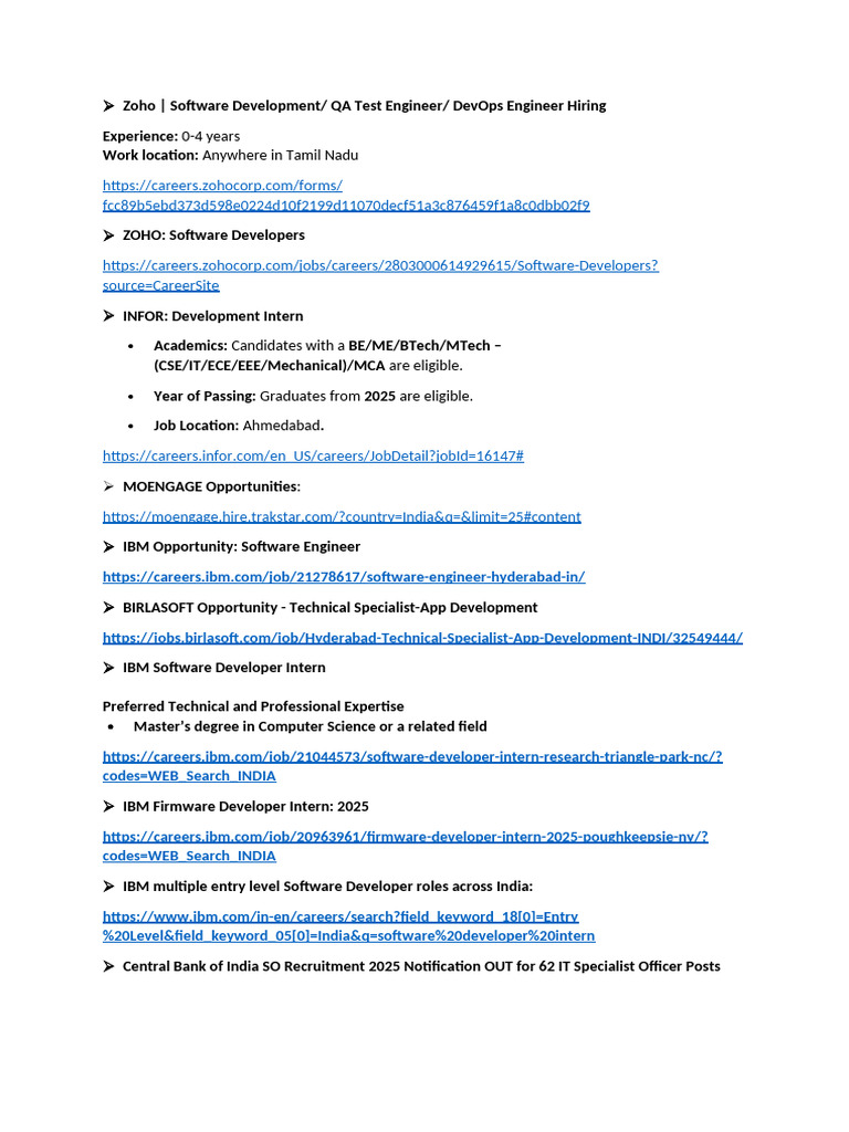 Zoho Summer Internship 2025 Details | PDF | Internship | Job Hunting