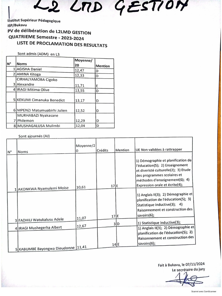 Bac2 Gestion - Résultats - Première Session - 2023-2024 | PDF