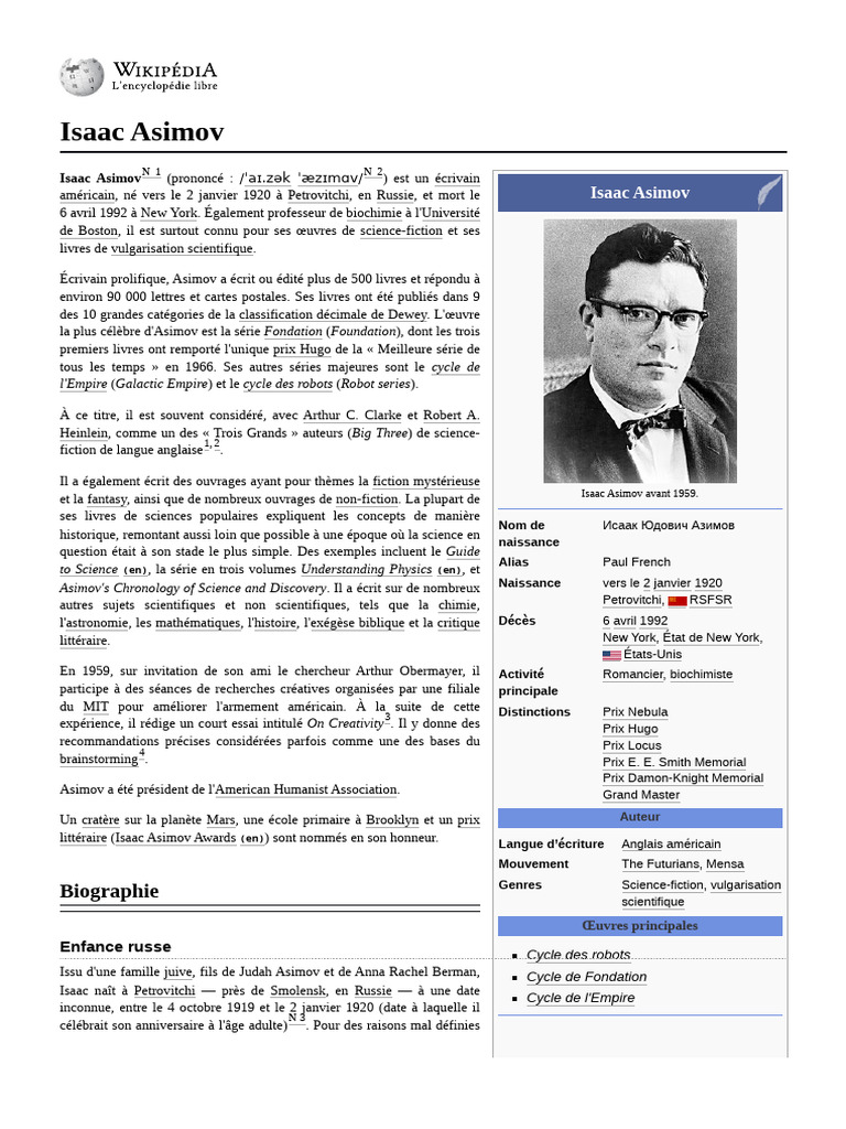 Biographie d'Isaac Asimov | PDF | Isaac Asimov