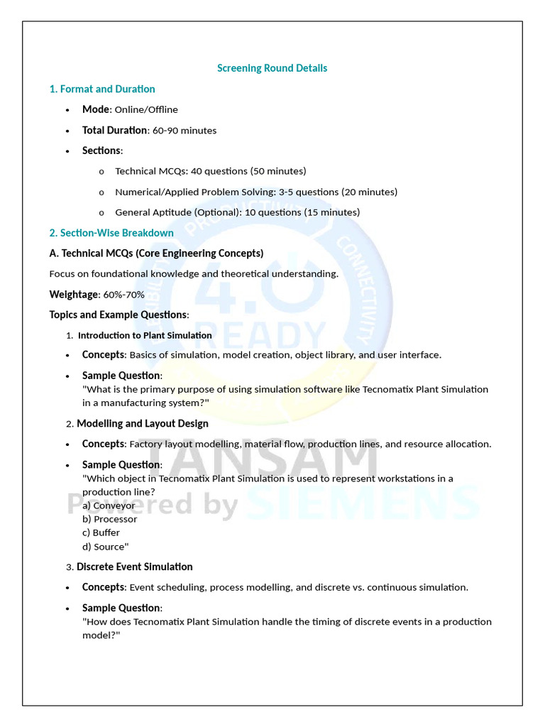Screening Round Details - Plant Simulation | PDF | Simulation | Logistics