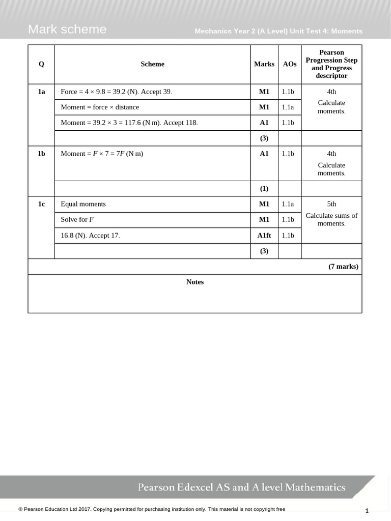 Moments Unit Test Mark Scheme | PDF | Physics | Applied And ...