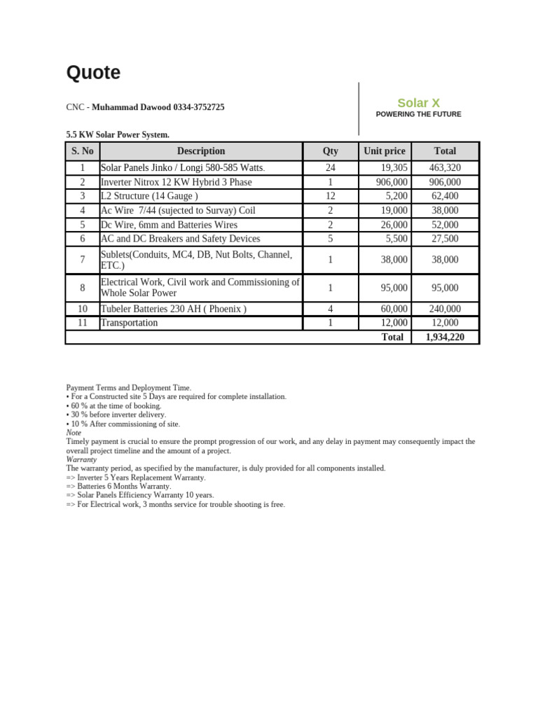 Solar X Quote - 20241411 - View | PDF | Photovoltaic System | Photovoltaics
