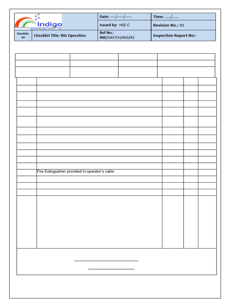 Rig Operation Inspection Checklist | PDF | Personal Protective ...