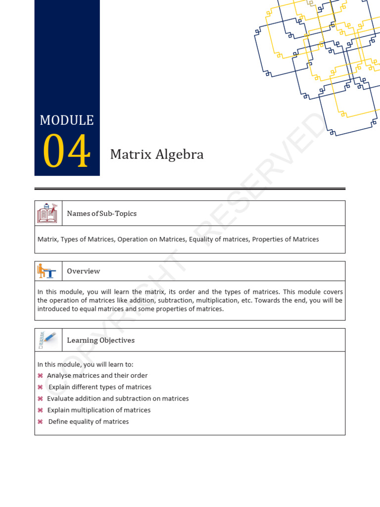 Matrix Algebra: Types and Operations | PDF | Matrix (Mathematics ...