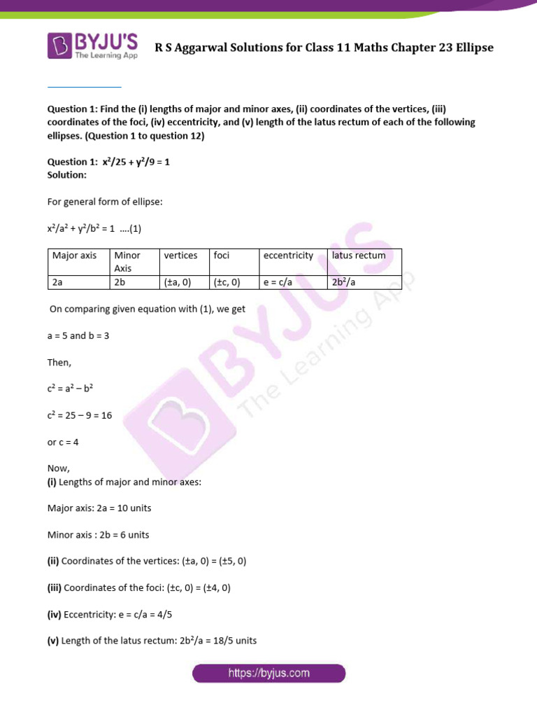 R S Aggarwal Solution Class 11 Maths Chapter 23 Ellipse | PDF | Ellipse | Euclid