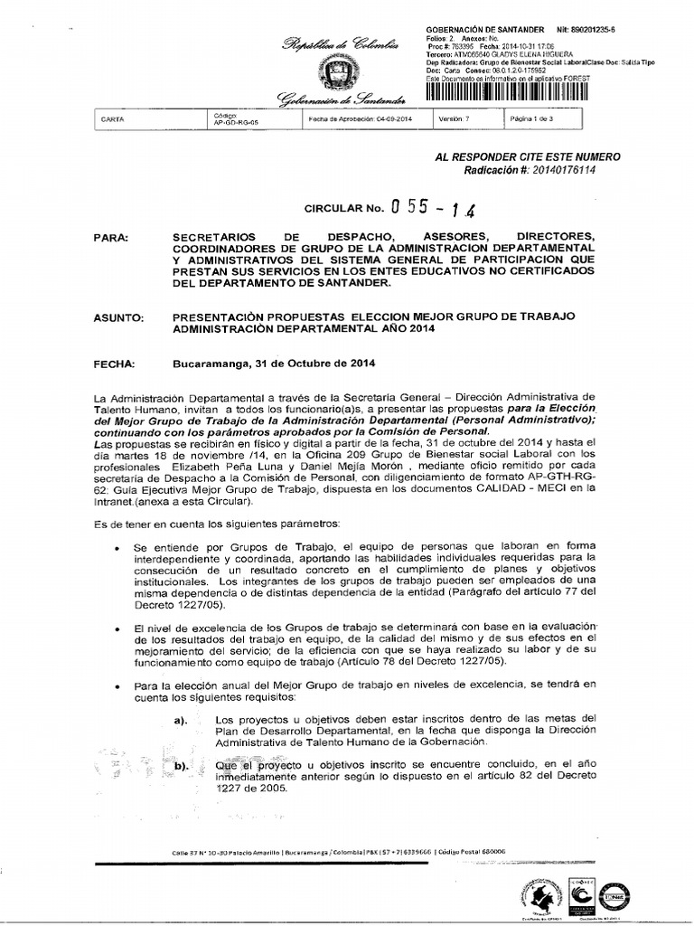 Circular Interna N° 055-2014 | PDF