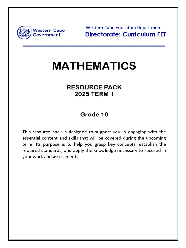 Grade 10 Mathematics Resource Pack 2025 | PDF | Inequality (Mathematics ...