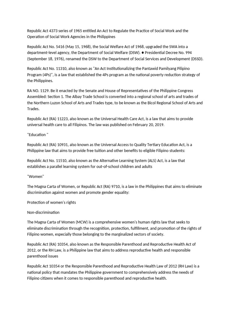 Republic Act 4373 5416 | PDF | Philippines | Parental Leave