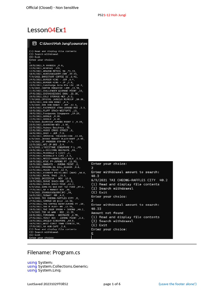 Lesson04_Exercises (PS21-12 Hoh Jungi) | PDF | Computer Programming | Computing
