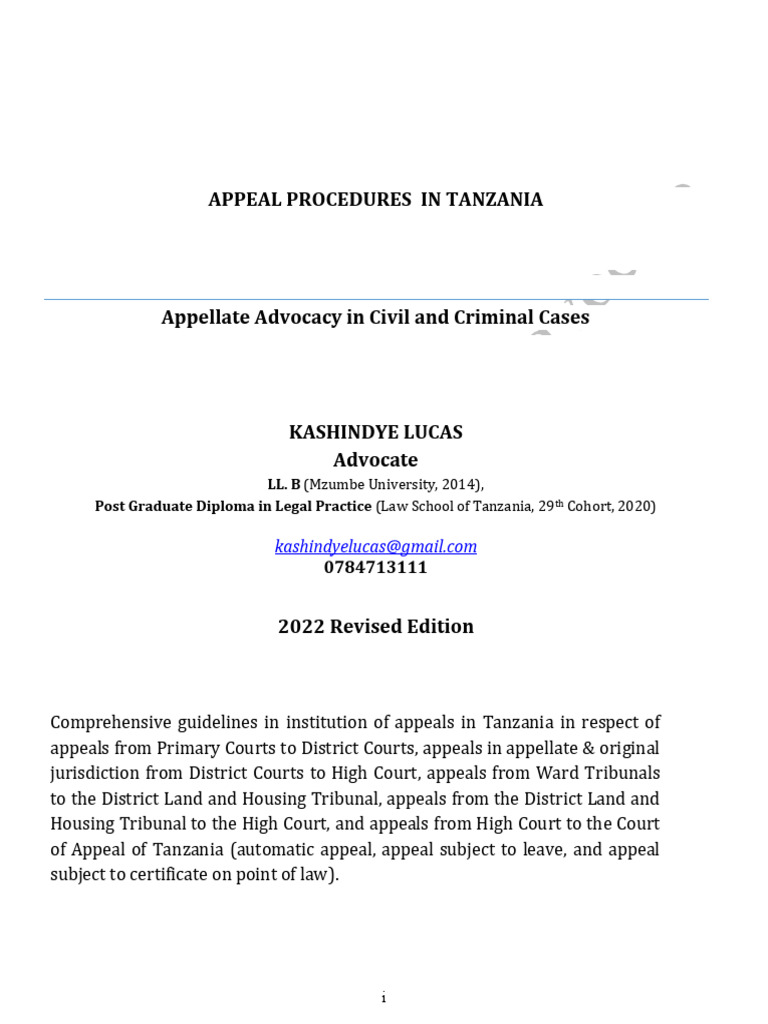 Comprehensive Manual For Appeal Procedures in Tanzania R.E | PDF | Appeal | Criminal Procedure ...