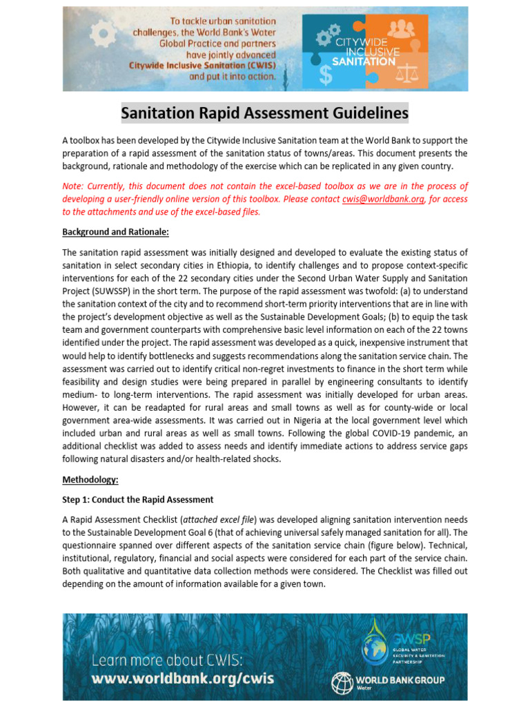 Sanitation Rapid Assessment Guidelines | PDF | Sanitation