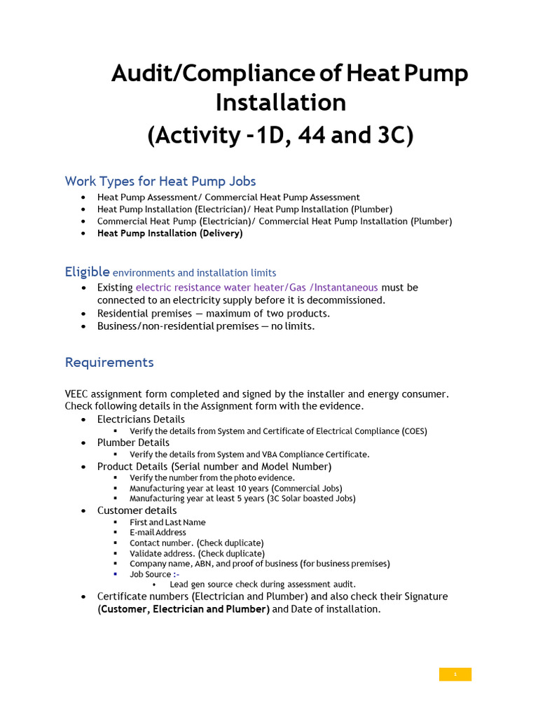 Heat Pump Installation Compliance Audit | PDF | Heat Pump | Water Heating