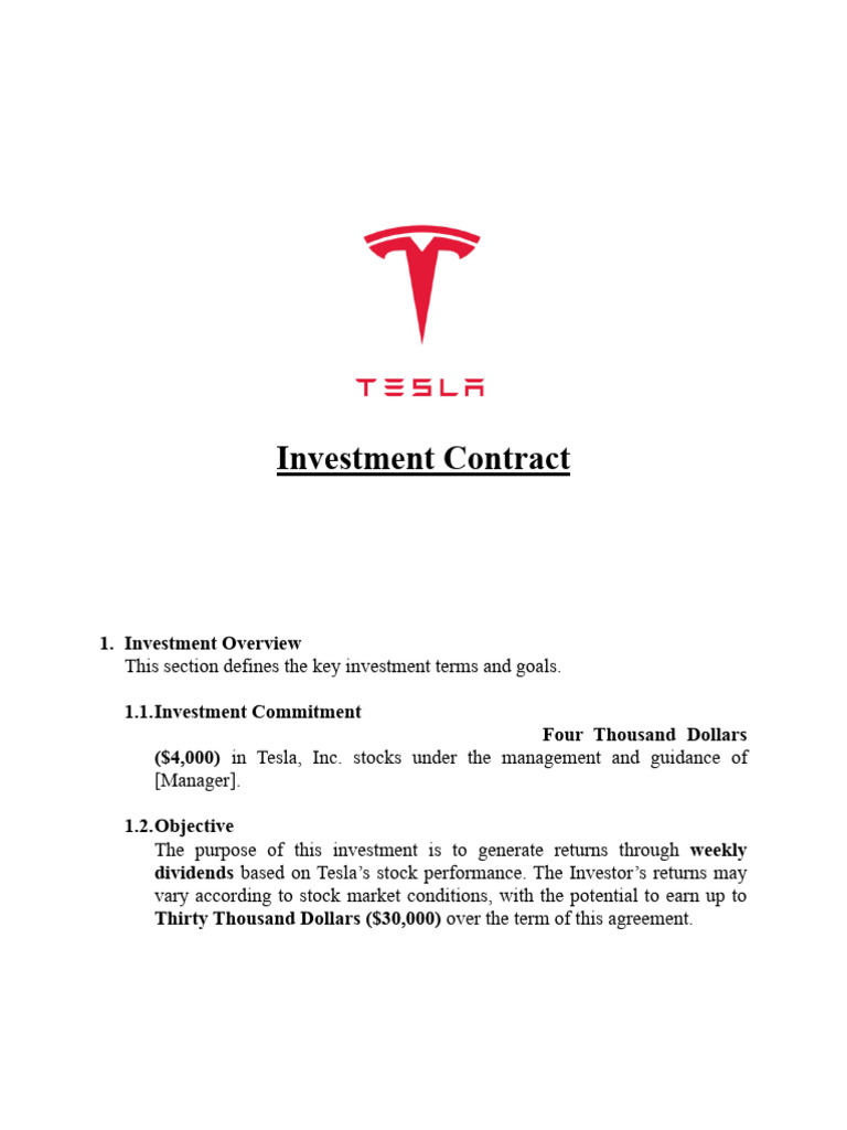 Tesla Investment Contract | PDF | Investing | Stocks