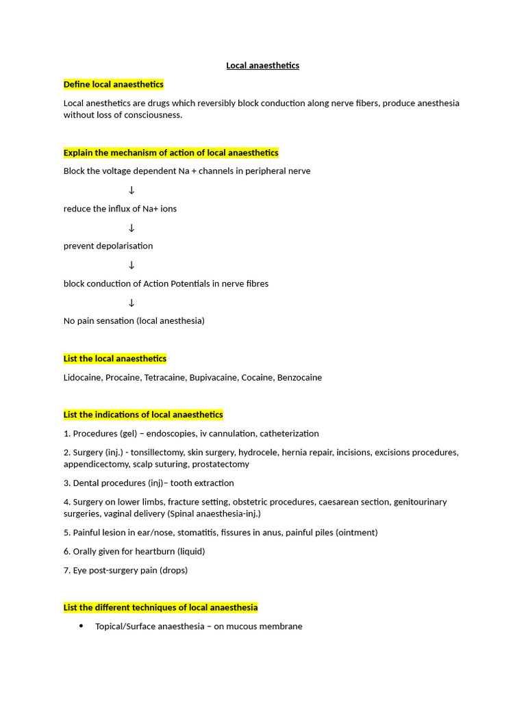 Local Anaesthetics | PDF