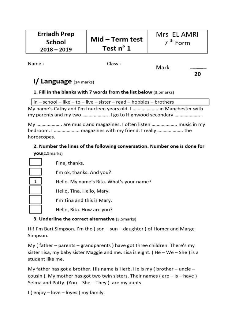 Devoir de Contrôle N°1 2018 2019 (Abir El Amri) (Erriadh Prep School) | PDF | Lisa Simpson ...